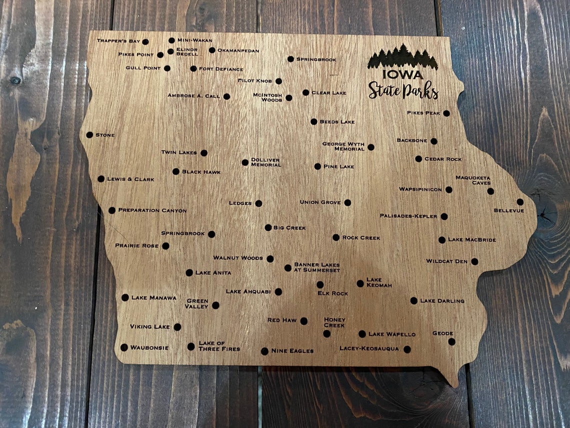 Iowa State Parks Sign I Iowa State Park Map-choose Your Wood - Etsy