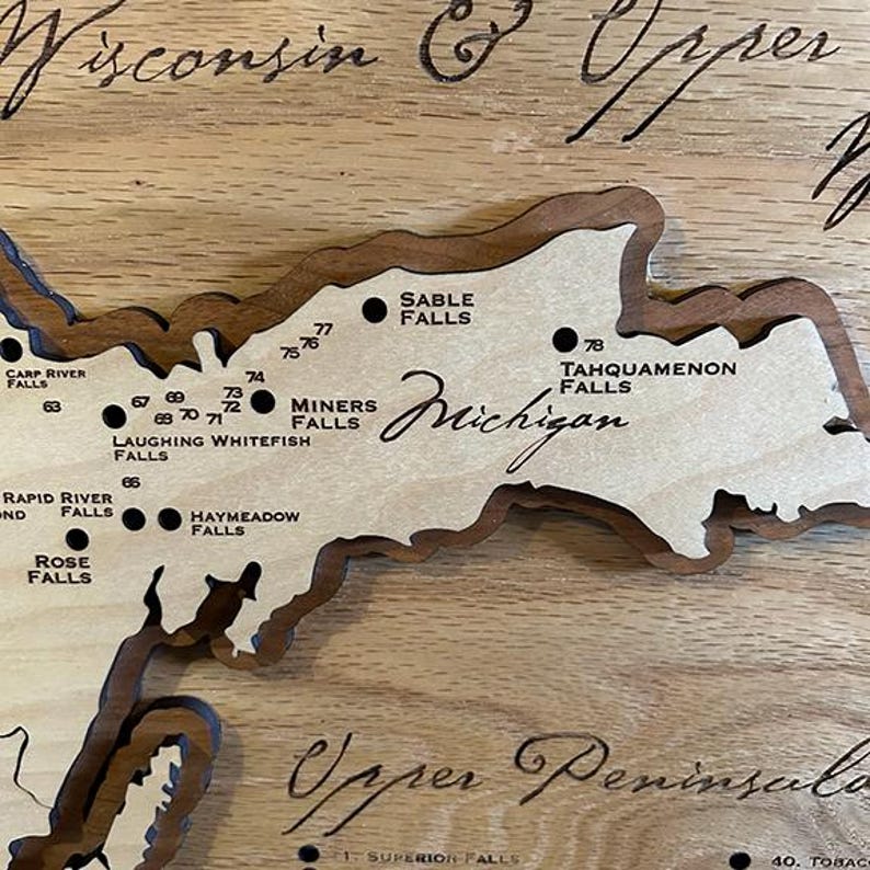 Wisconsin & Upper Peninsula Waterfall Map - Etsy