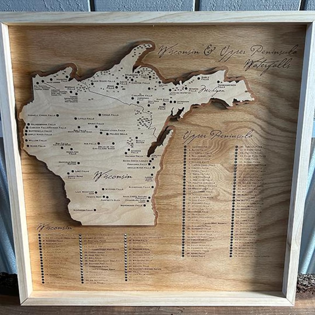 Wisconsin & Upper Peninsula Waterfall Map - Etsy