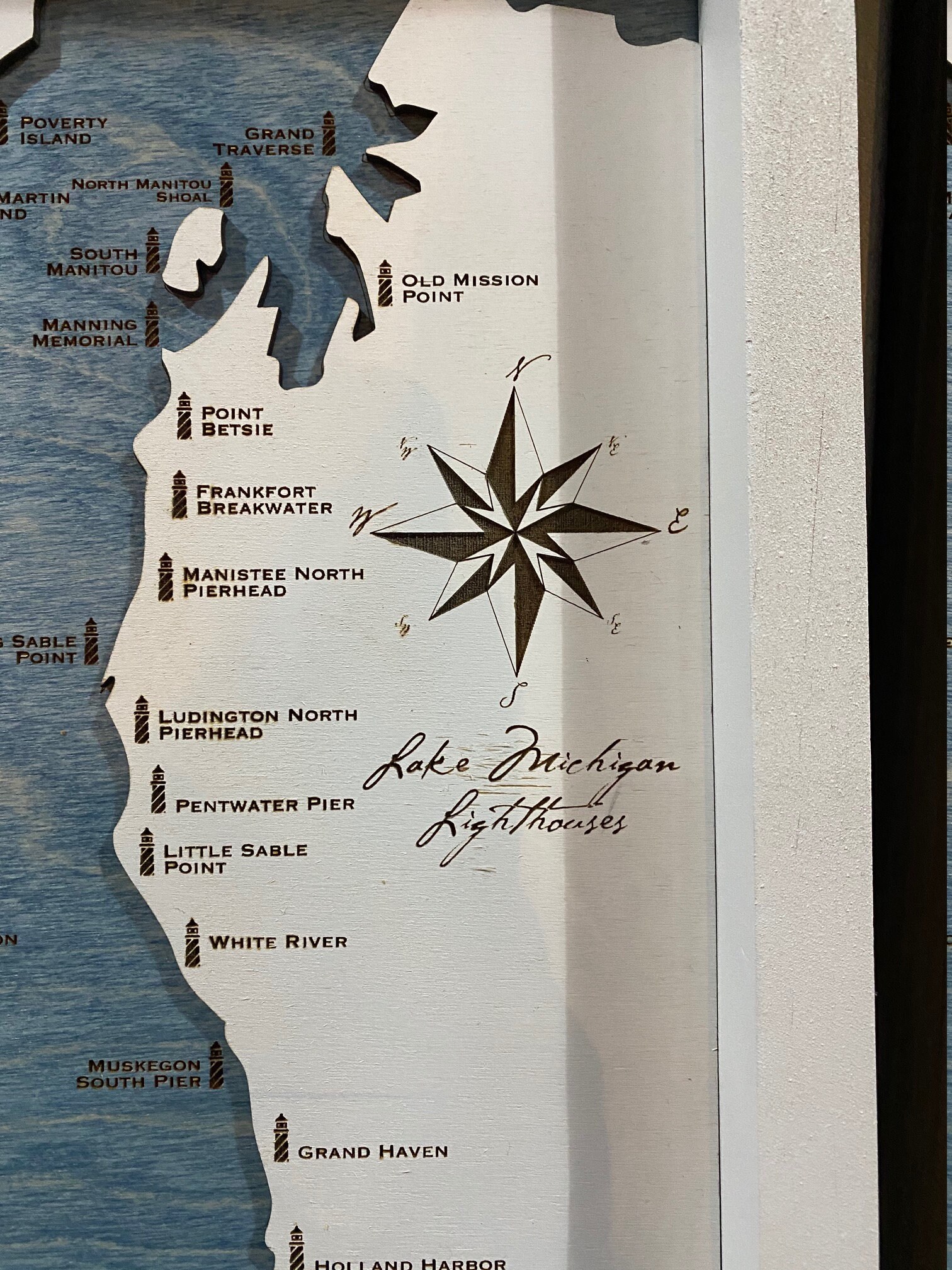 Handmade Lake Michigan Lighthouse Map - Etsy