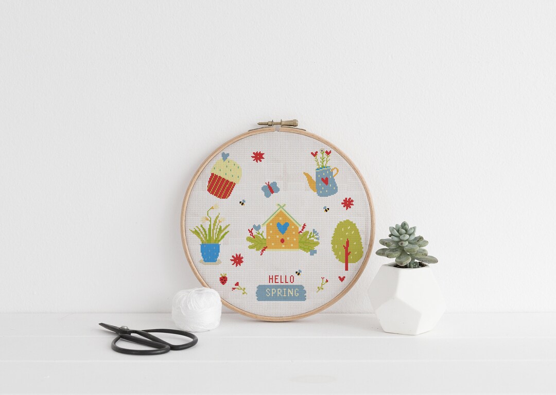 Happy Spring Cross Stitch Pattern: DIY Spring Embroidery (PDF) - Etsy