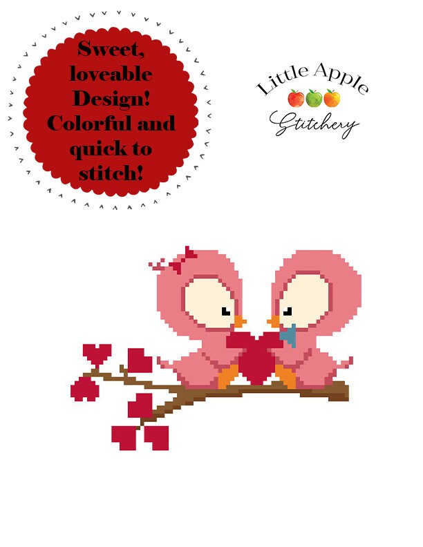 Love Birds Cross Stitch Pattern PDF Valentines | Etsy