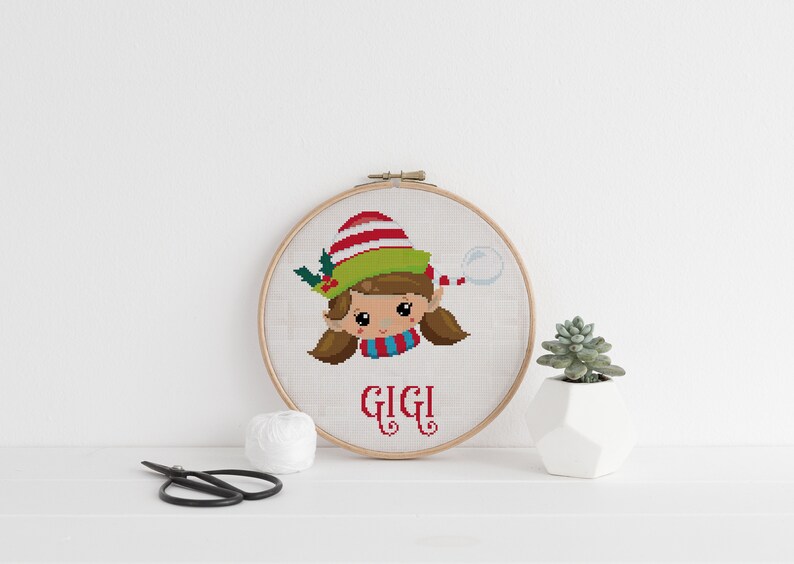 Girl Elf Cross Stitch Pattern PDF Personalized Holiday | Etsy