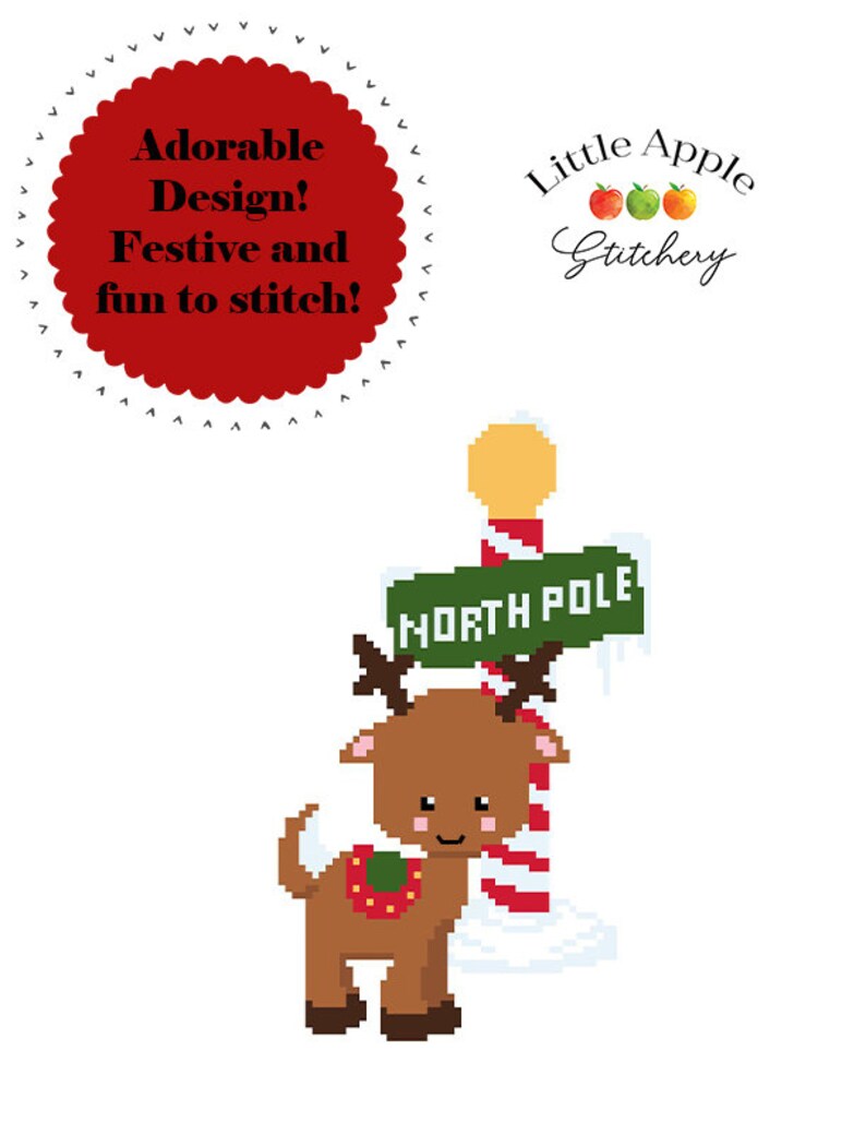North Pole Cross Stitch Pattern PDF Christmas Reindeer Cross - Etsy