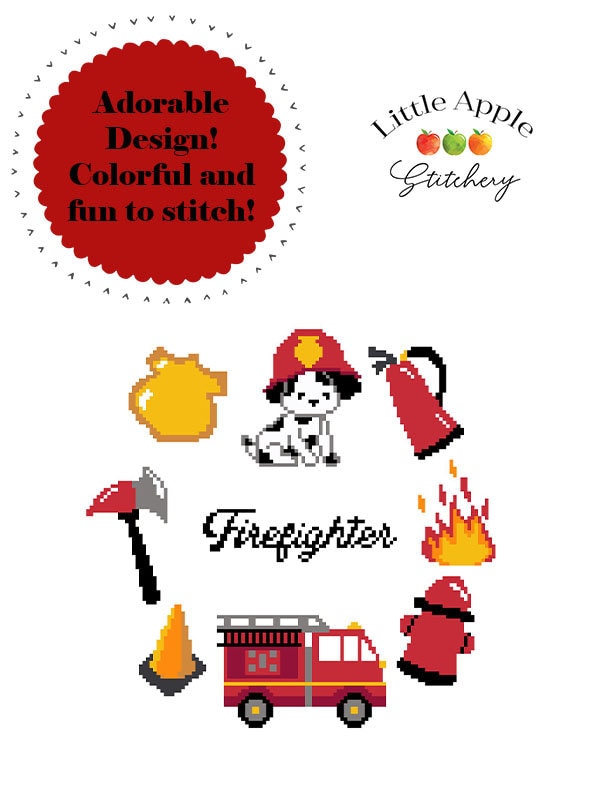 Firefighter Cross Stitch Pattern PDF Essential Worker - Etsy