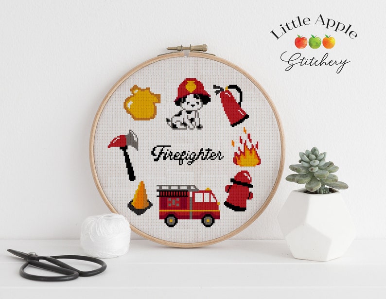 Firefighter Cross Stitch Pattern PDF Essential Worker - Etsy
