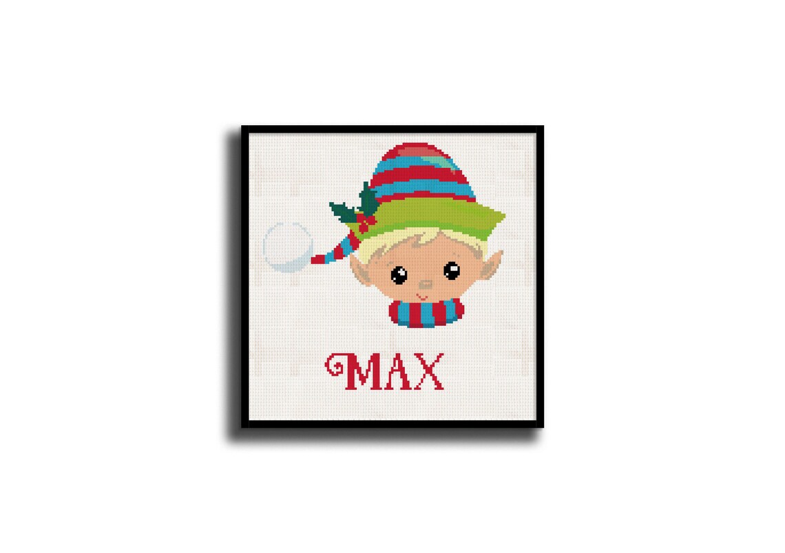 Boy Elf Cross Stitch Pattern PDF Personalized Holiday | Etsy