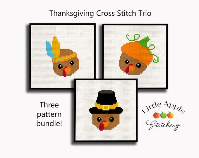 Thanksgiving Cross Stitch Pattern – Pilgrim Turkey – Quick Stitch ...