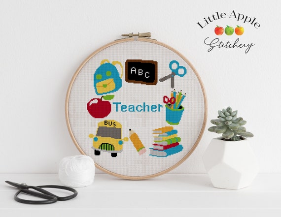 Teacher Cross Stitch Pattern PDF School - Etsy