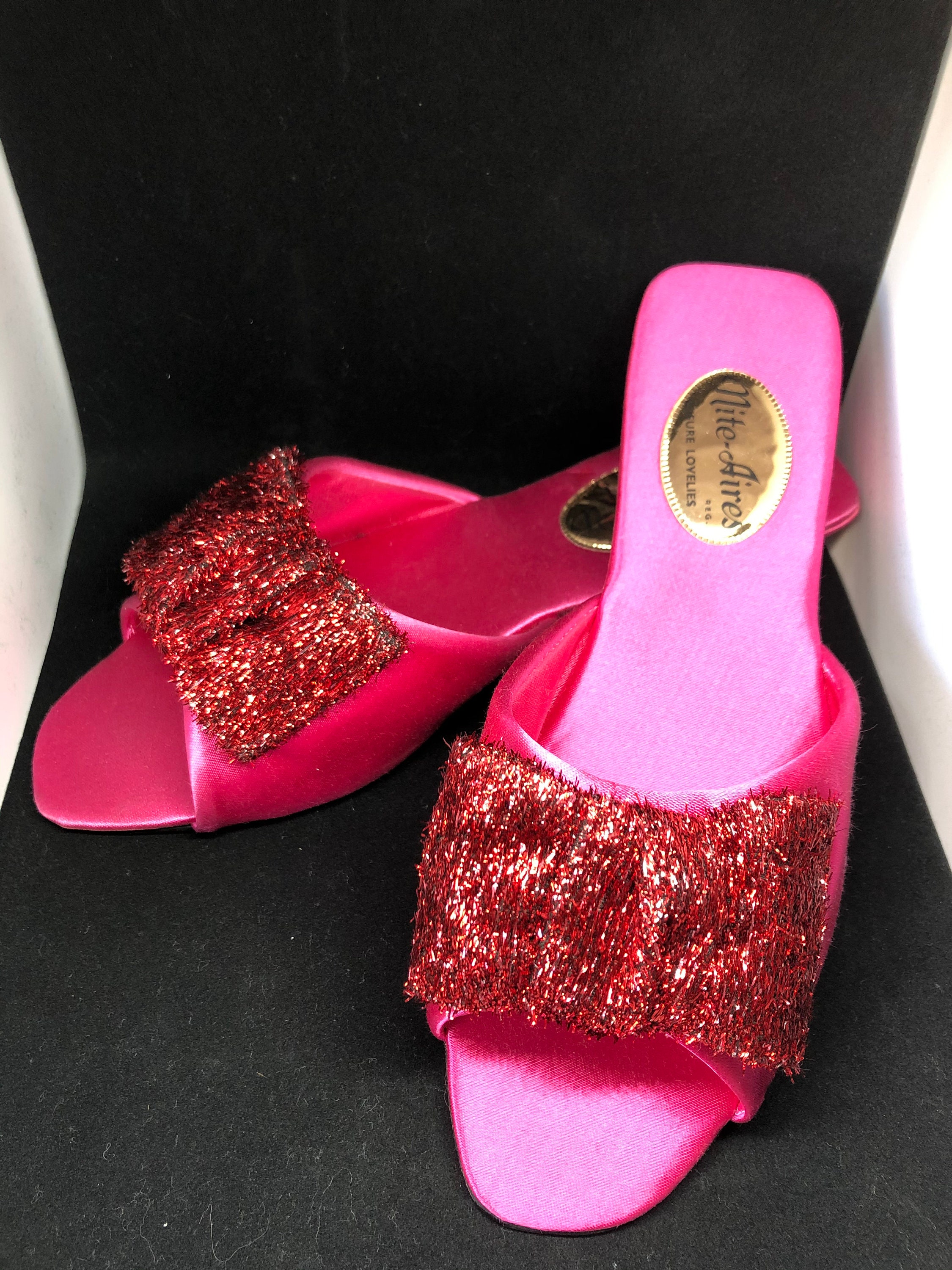 Vintage 1950s Nite Aires Cerise Boudoir Slippers Vintage Bedroom Slippers Etsy