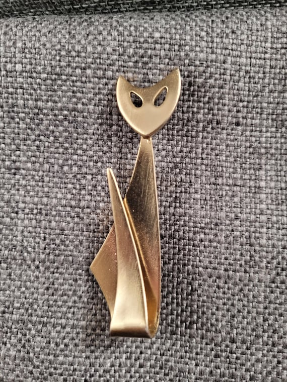 Vintage Kim Cooper artsy gold cat - Gem
