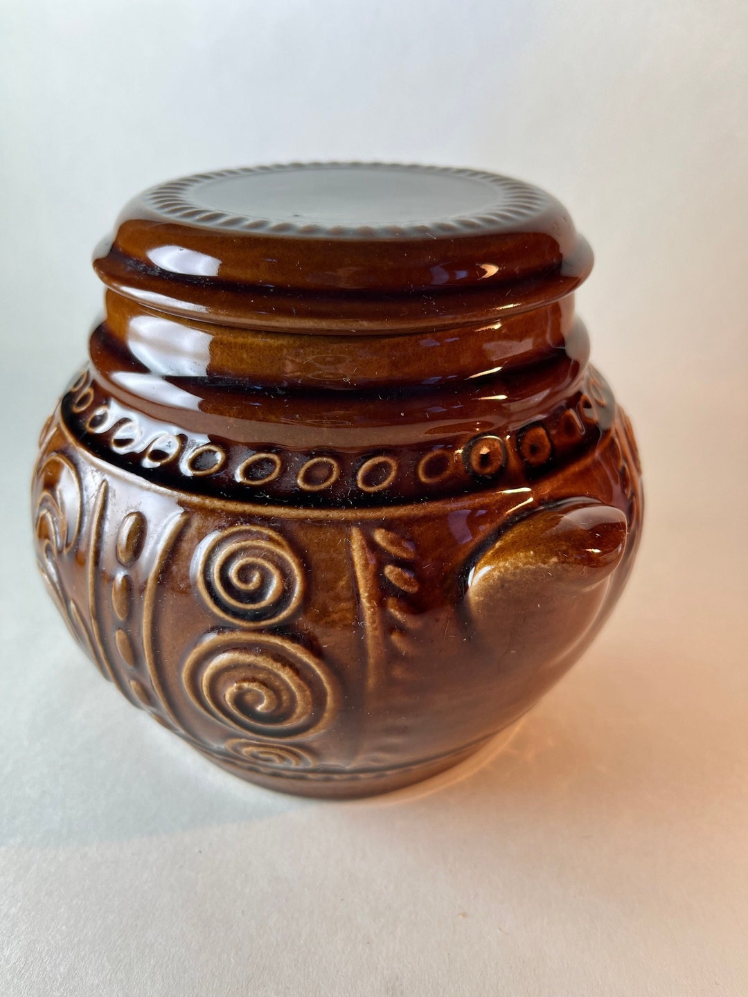 DDR Vintage Ceramic Pot With Lid, Brown Stone Pot, Country Kitchen, Mid ...
