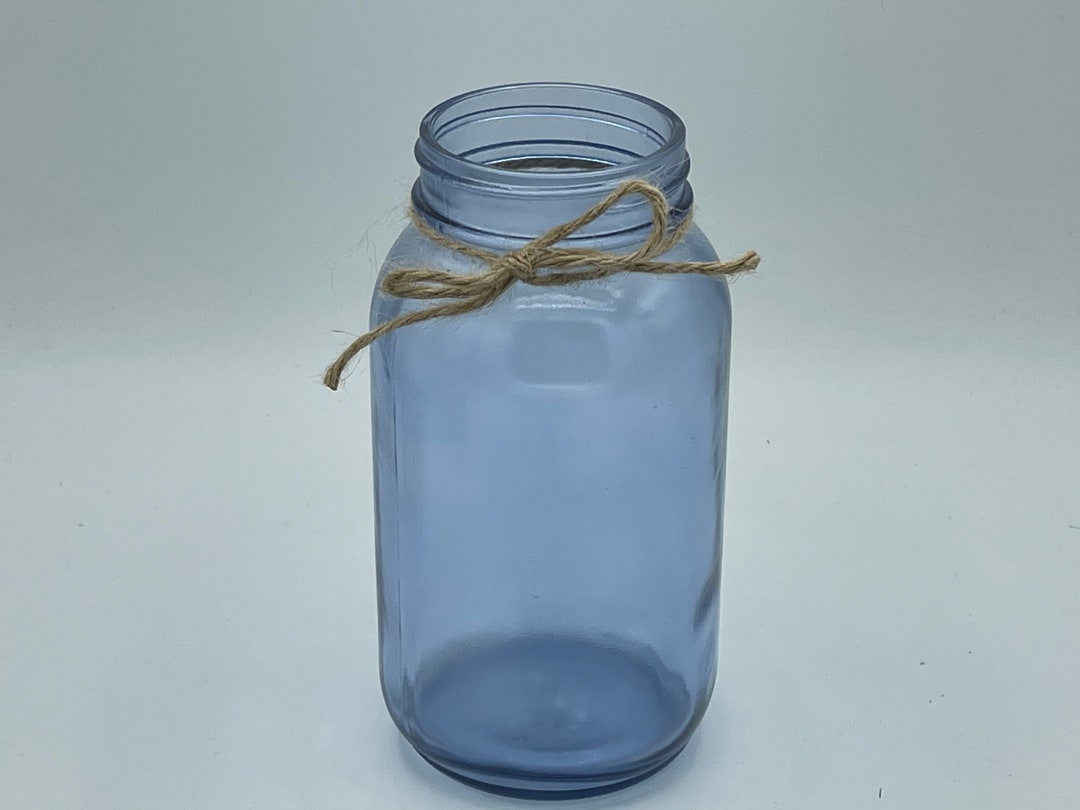 Blue Tinted Stained Glass Jar With Jute Bow, Use as Vase or Stand Alone ...