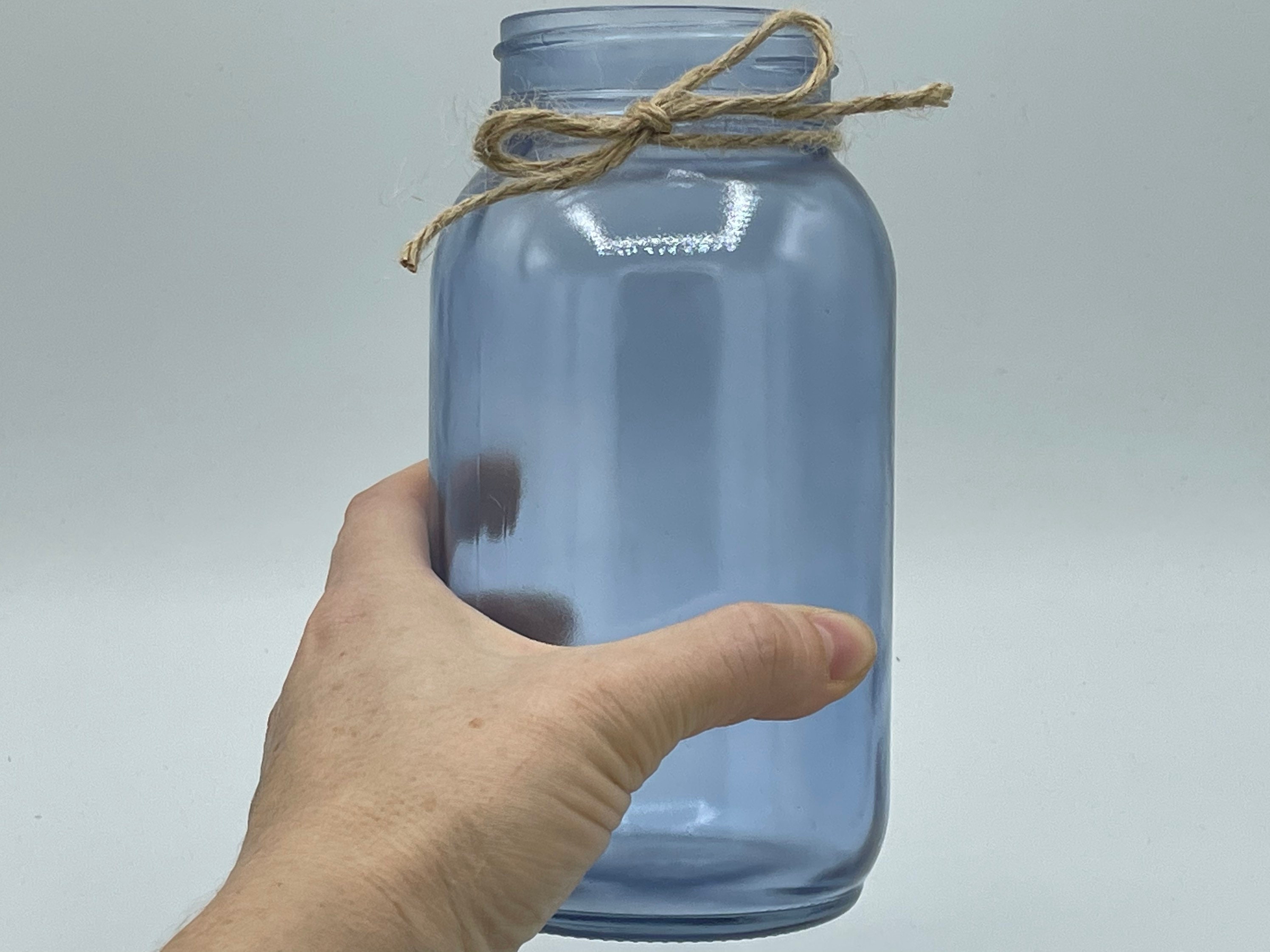 Blue Tinted Stained Glass Jar With Jute Bow Use as Vase or - Etsy