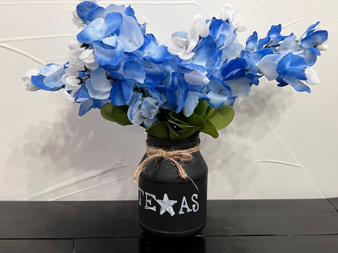 TEXAS Farmhouse Jar Vase With 12 Faux Bluebonnet Stems - Etsy