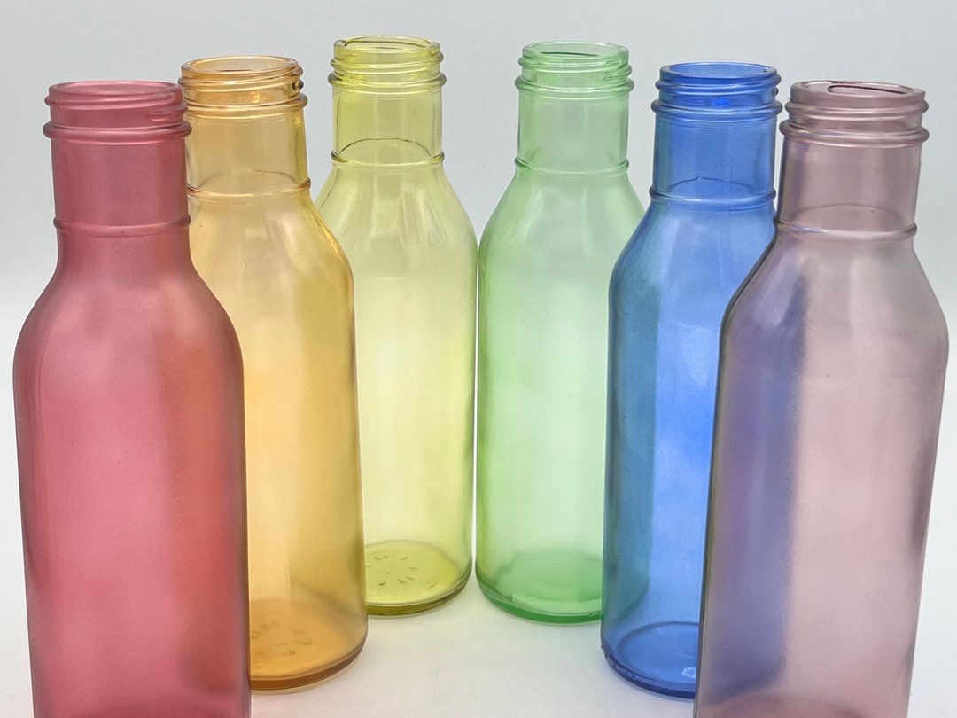 Rainbow Tinted Stained Glass Bottle Vases, Translucent Painted, Set of ...