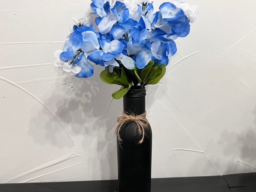 Texas Bluebonnet Arrangement in Farmhouse Vase, Hand Painted Black With ...