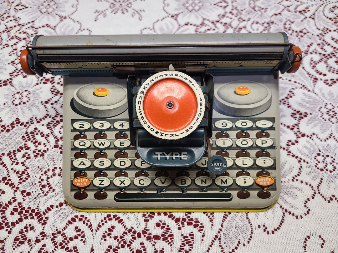 Vintage UNIQUE Tin Litho Toy Dial Typewriter dependable Uneek Artie ...