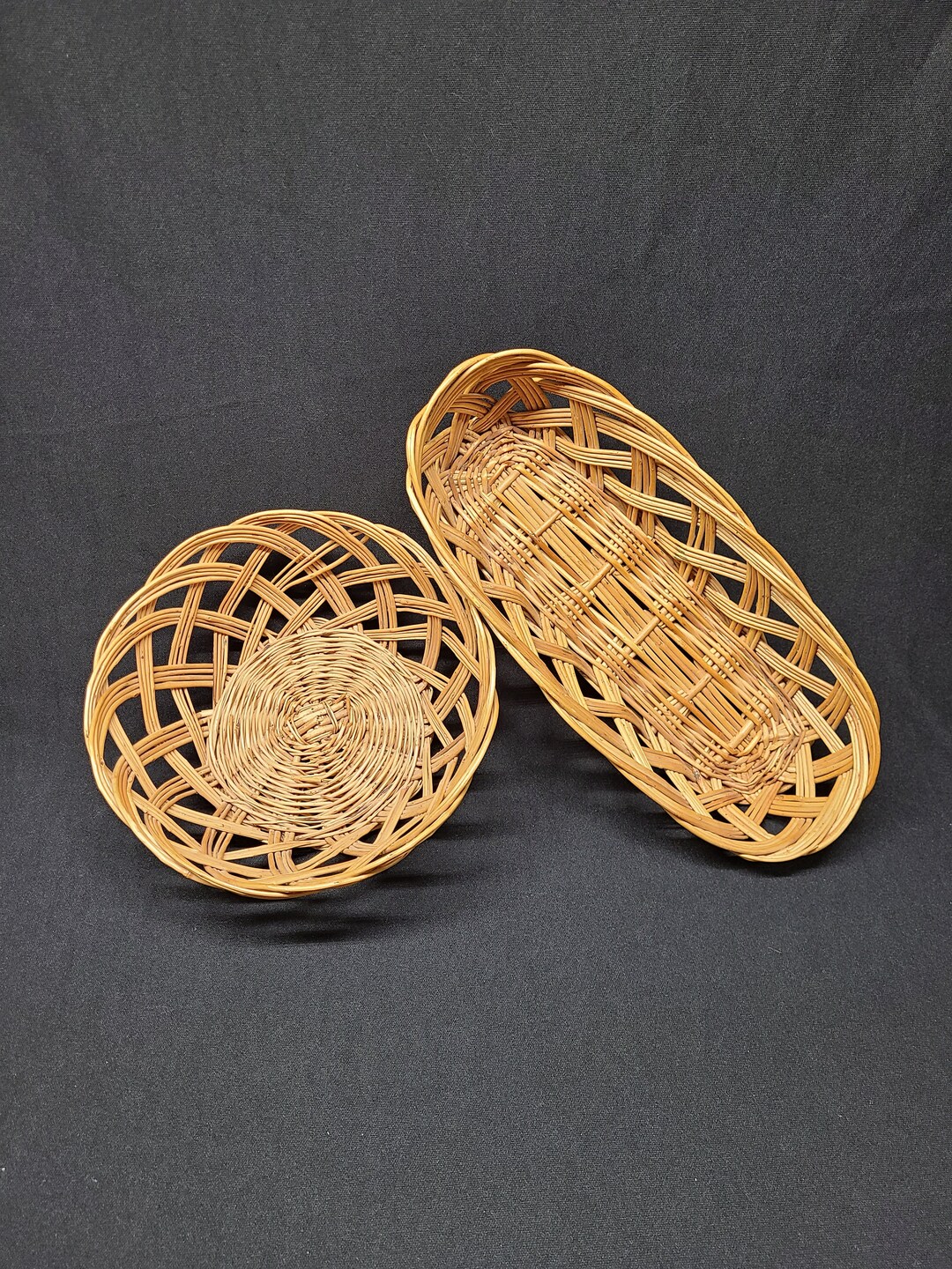 Vintage Wicker Bread Baskets - Round Oval French Bread Basket - Made in ...
