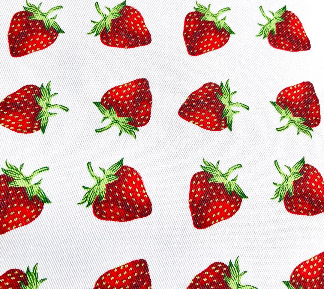 Beautiful Strawberry Print Cotton Drill Fabric. Striking Hand Drawn ...