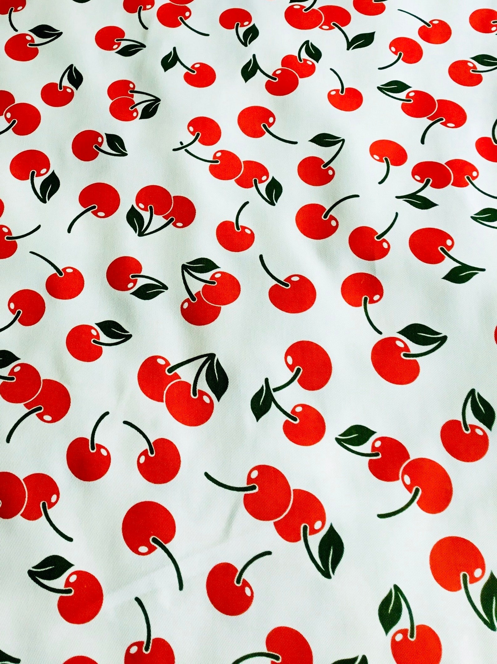 Retro Cherry Print Cotton Drill Fabric. Striking Cherry Print Fabric ...