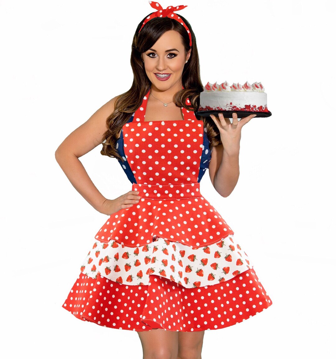 Cute Strawberry Retro Apron. Red Polka Dot and Strawberry Women's Apron ...