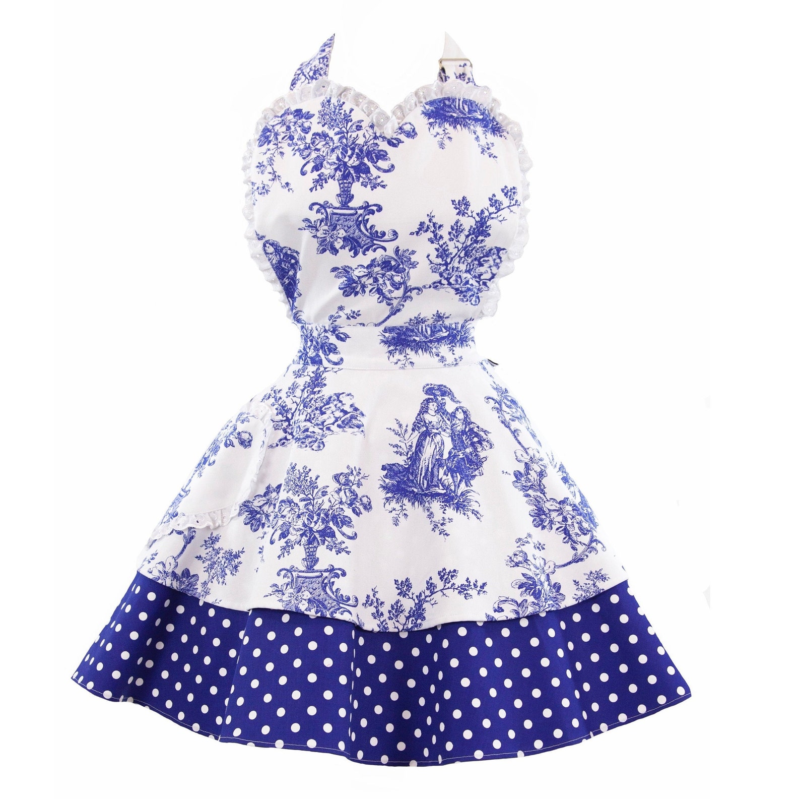 French Toile Vintage Apron Stunning 50's Style Sweetheart Women's Apron ...