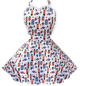 British Icons Retro Apron. London Icons Women's Sweetheart Apron ...