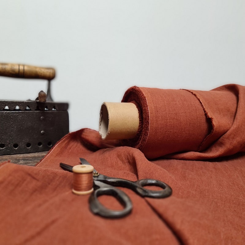 Linen Rust Fabric - Etsy
