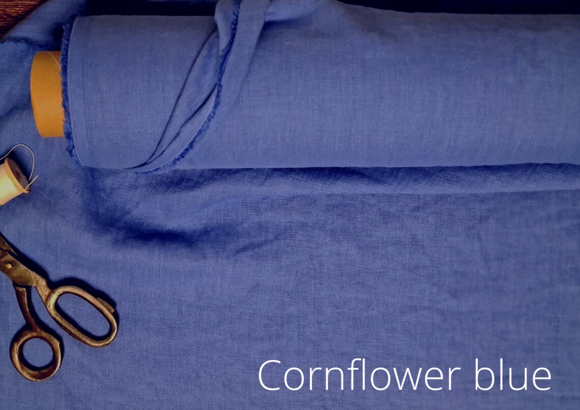 Linen fabric blue cornflower Natural fabric by the yard or | Etsy
