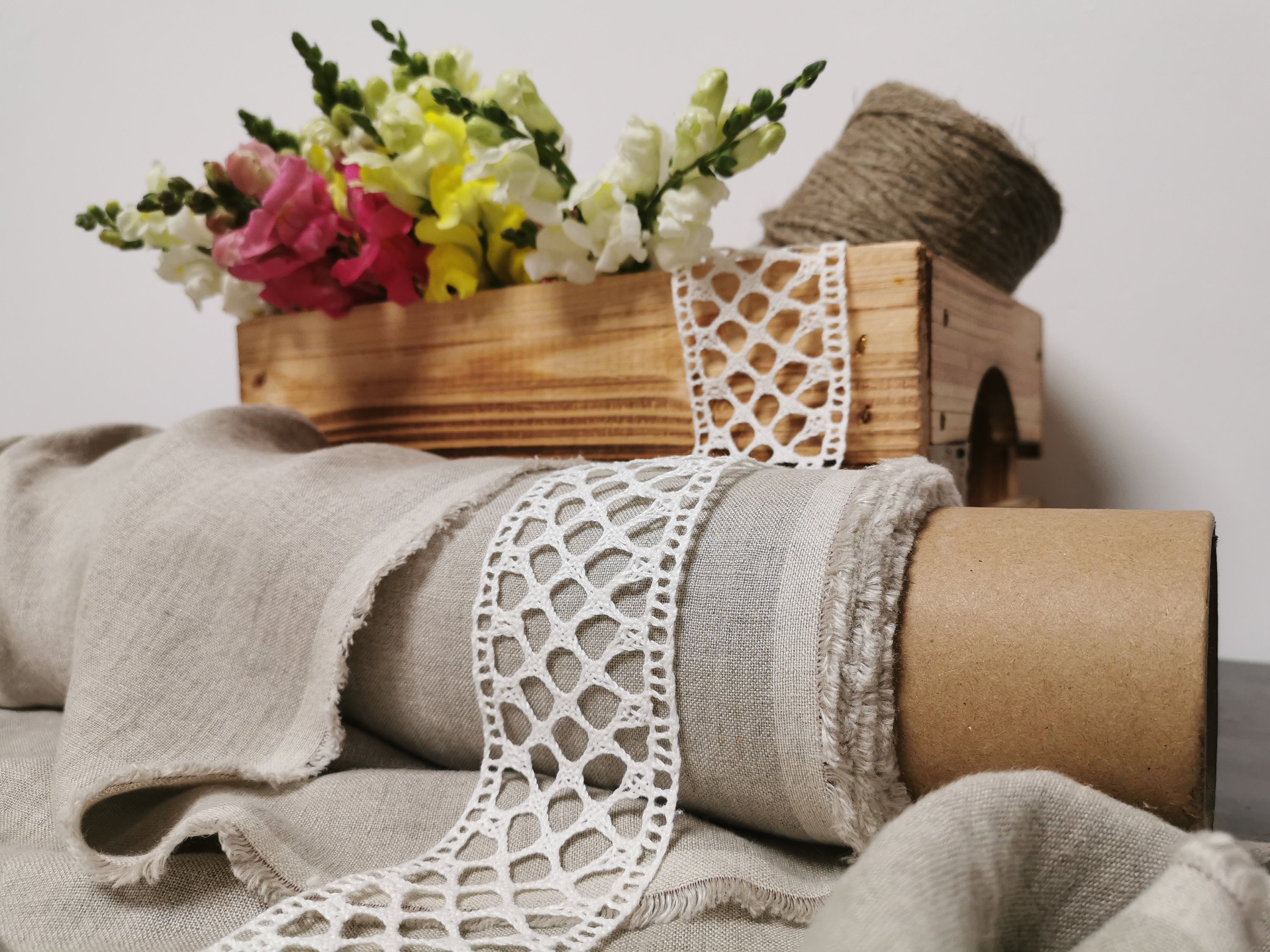 LAST PIECE White Linen lace, Flax lace by yard, Flax lace