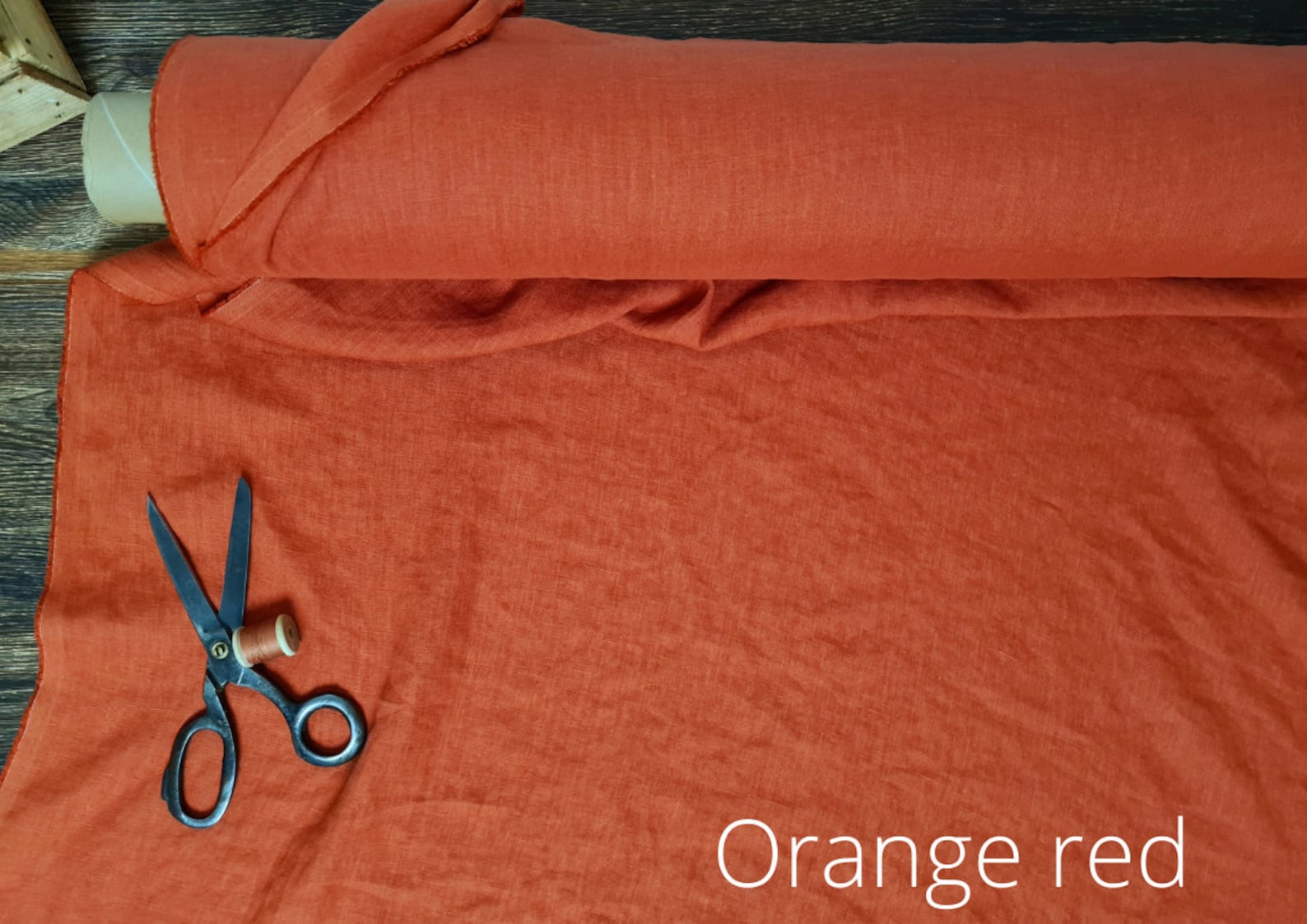 Rust Orange Linen Fabric, Brick Brown Linen Fabric by the Yard or Meter ...