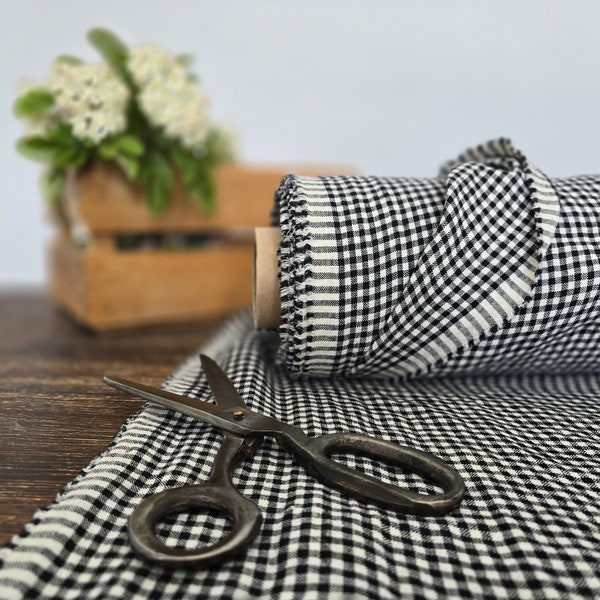 Black and White Check Fabric - Etsy