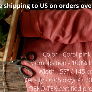 Linen Fabric Coral Pink, Washed Softened Flax Fabrics, Fabric by the ...