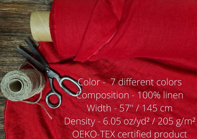 Linen Fabric Red Color Shades, Fabric by the Yard or Meter, Softened ...