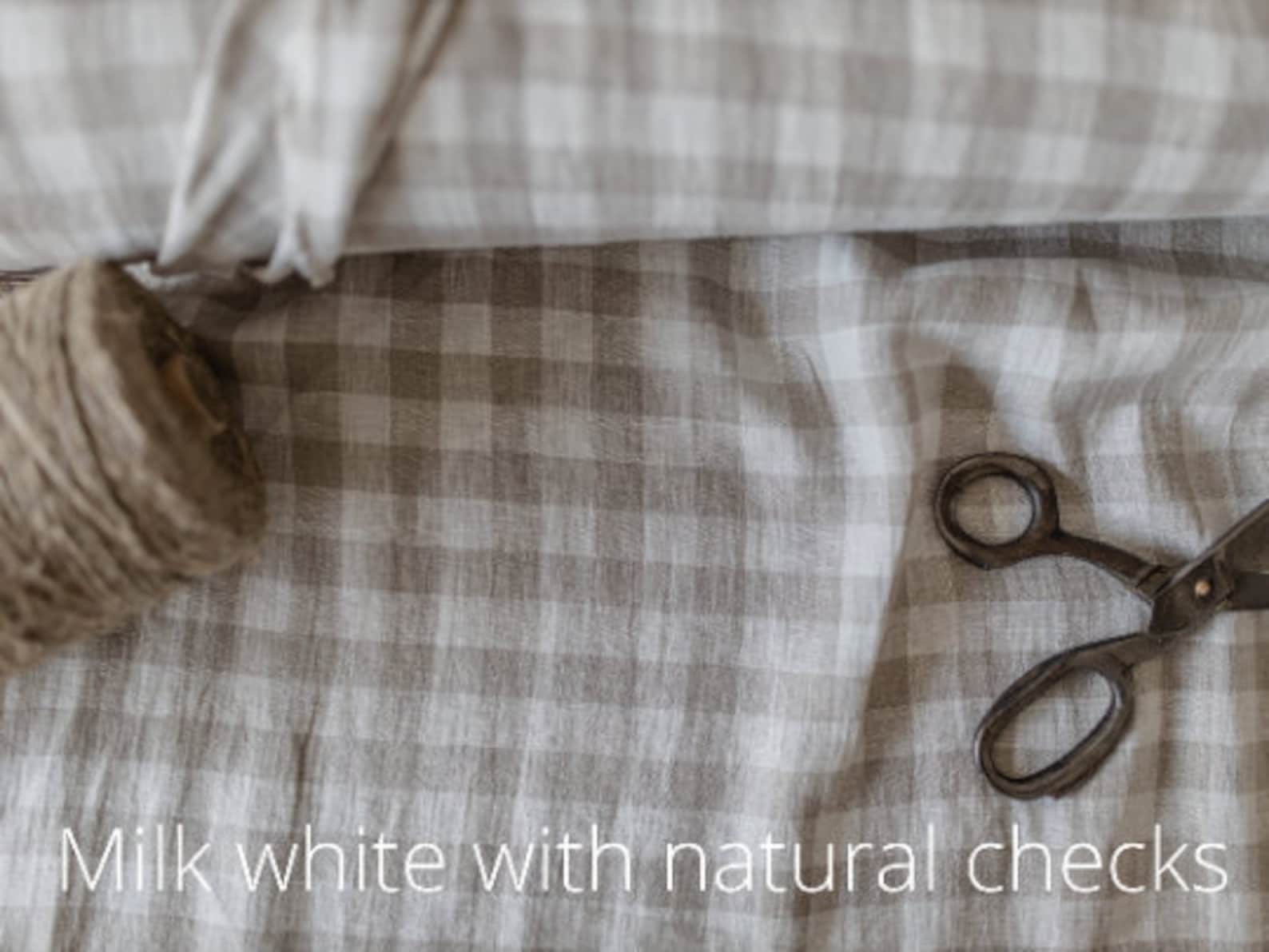 Linen Fabric Milk White With Natural Checks, Linen Fabric by the Yard ...