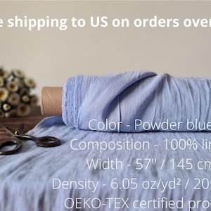 Powder Blue Linen Fabric, Washed Softened Flax Fabrics, Fabric by the ...