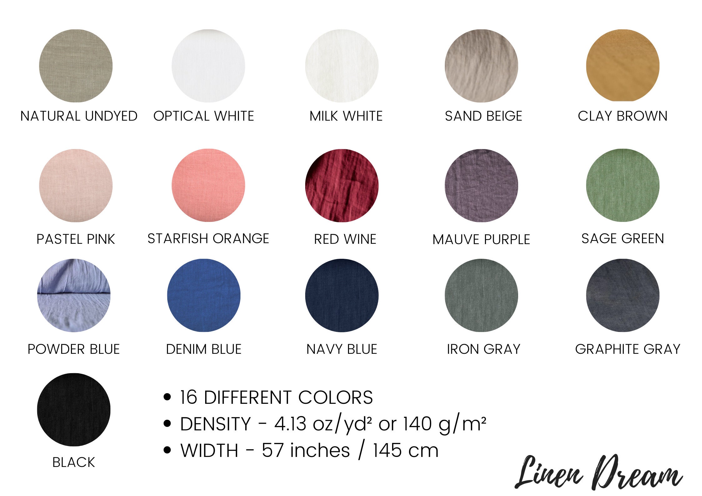 Linen fabric lightweight 16 colors, Fabric by the yard or meter ...