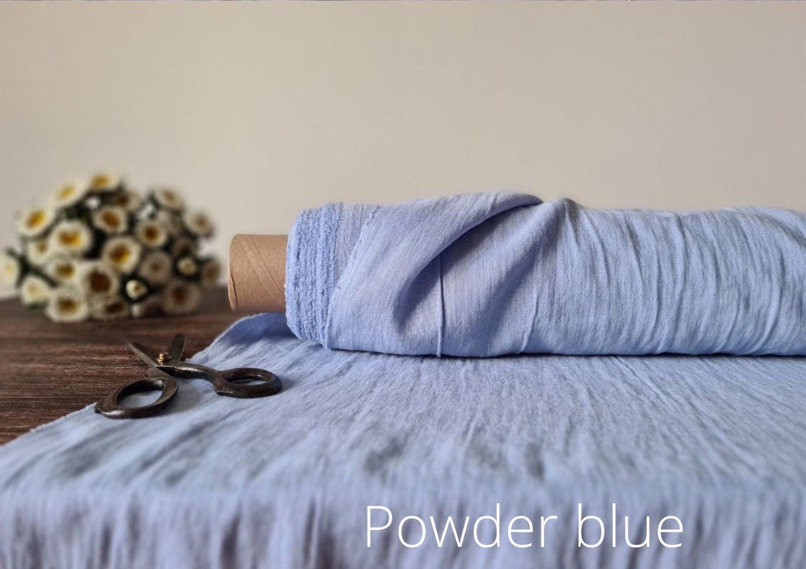 Linen Fabric Baby Blue Softened Washed Flax Fabrics Fabric | Etsy