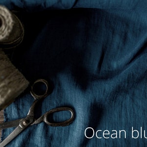 Linen Fabric Ocean Blue, Washed Softened Flax Fabrics, Fabric by the ...