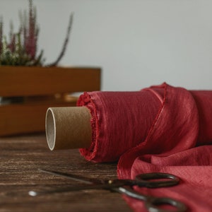 Raspberry Red Linen Fabric, Fabric by the Yard or Meter, Washed Flax ...