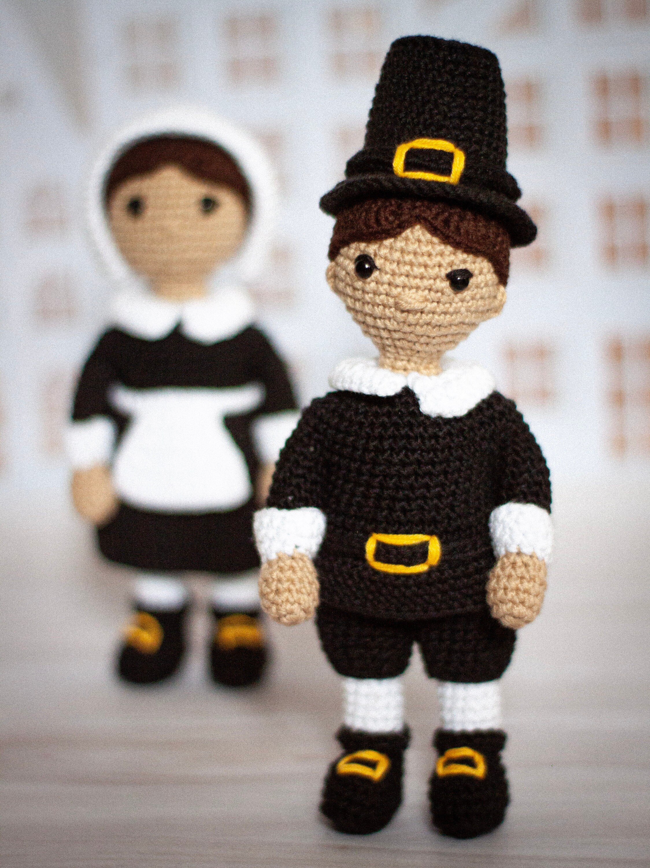 Crochet Patterns Amigurumi Stuffed Mr. and Mrs. Pilgrims Thanksgiving ...