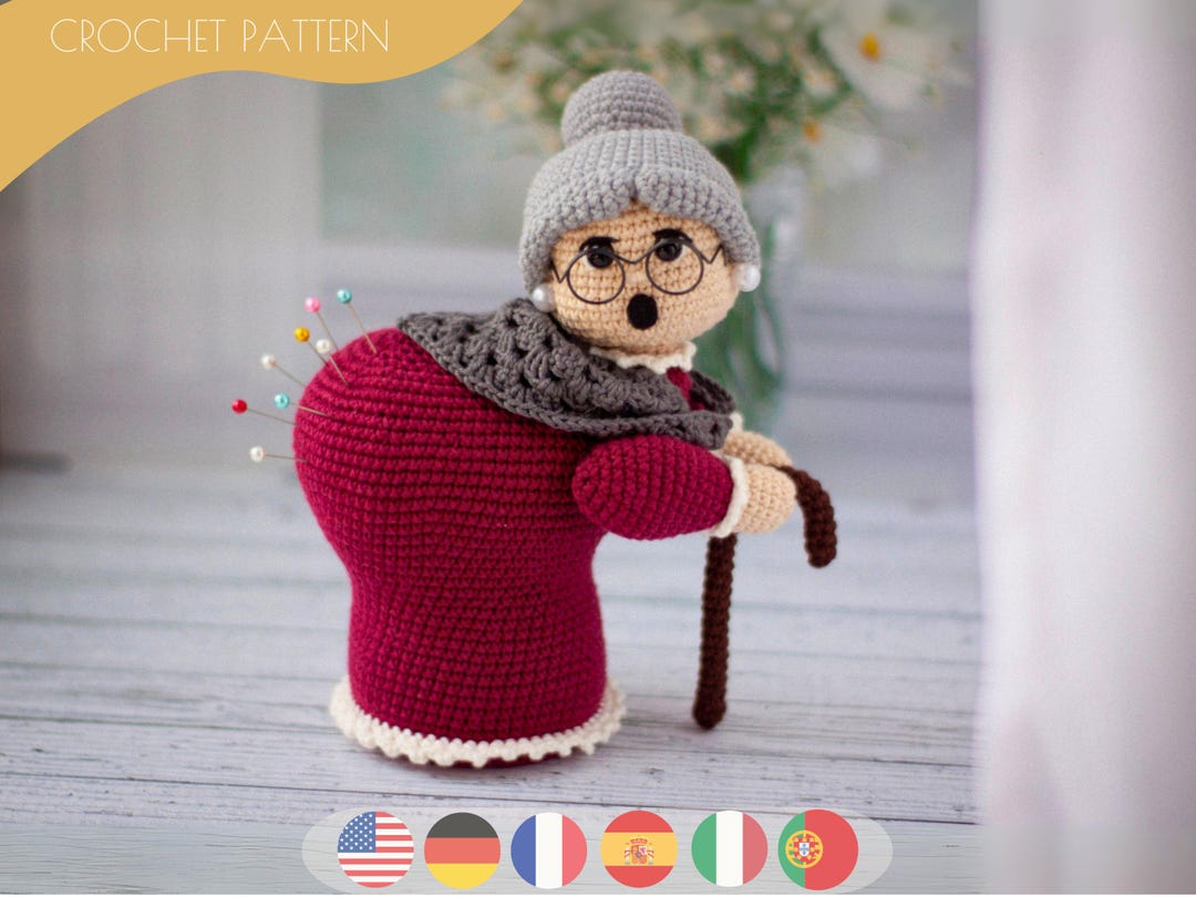 Granny/grandma Crochet Pattern Amigurumi Pin Cushion En, Es, It, Fr, Pt ...