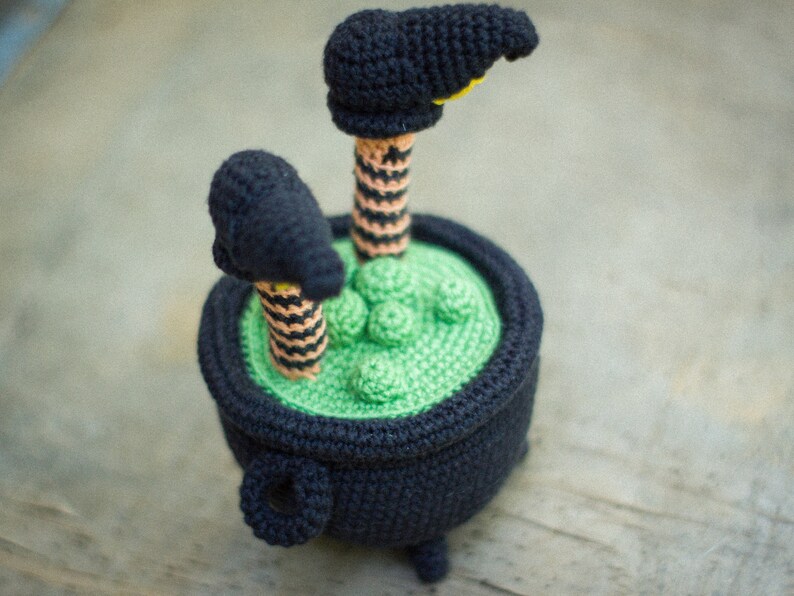 Crochet Patterns Amigurumi Stuffed Witch in a Cauldron Halloween Decor ...