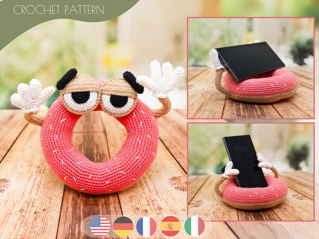 Funny Donut Phone Holder Crochet Pattern En, Fr, It, De, Es– Amigurumi ...