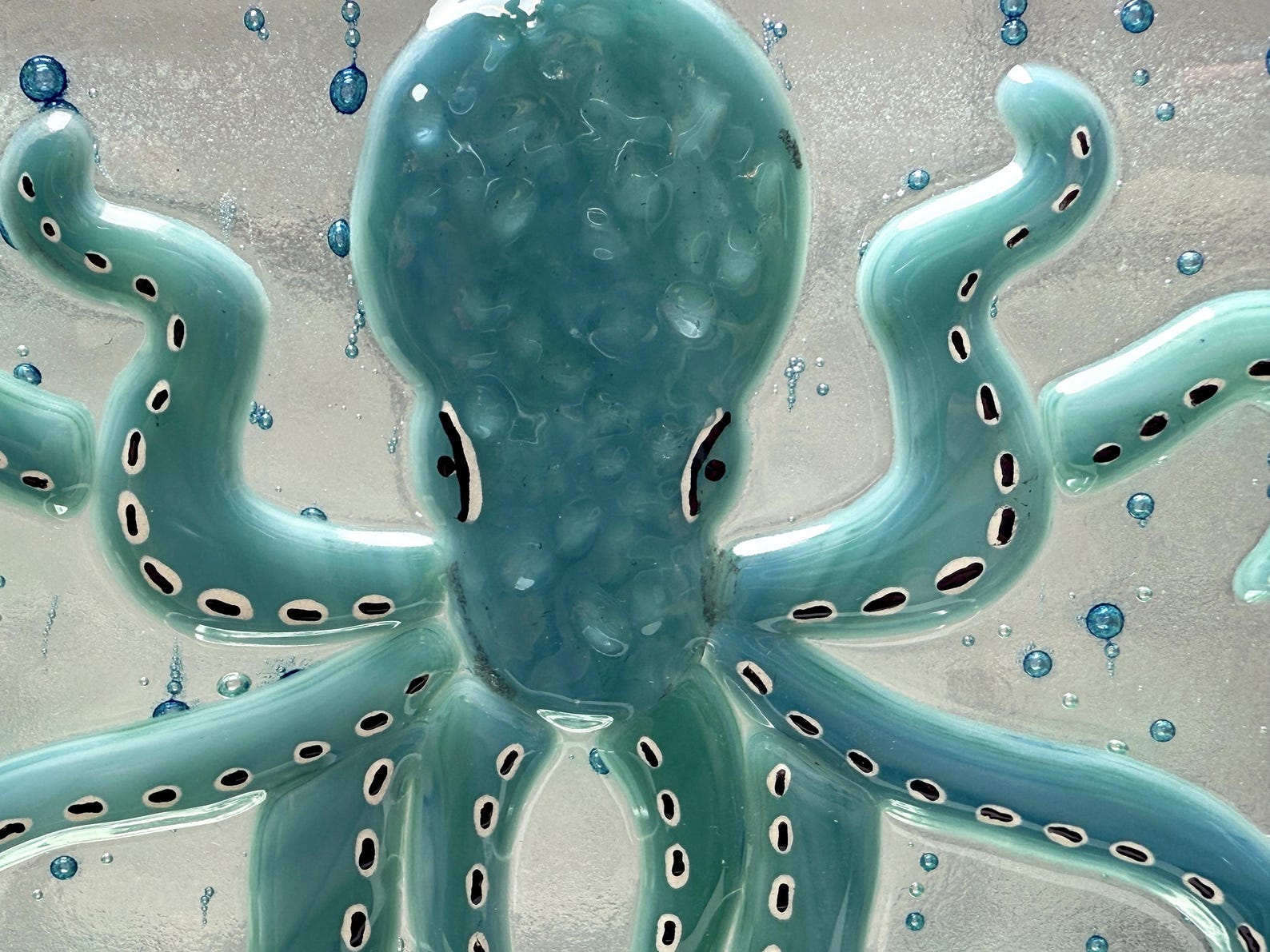 Glass Octopus Suncatcher in Stand-up Mount, Handmade Fused Glass ...