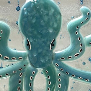 Glass Octopus Suncatcher in Stand-up Mount, Handmade Fused Glass ...