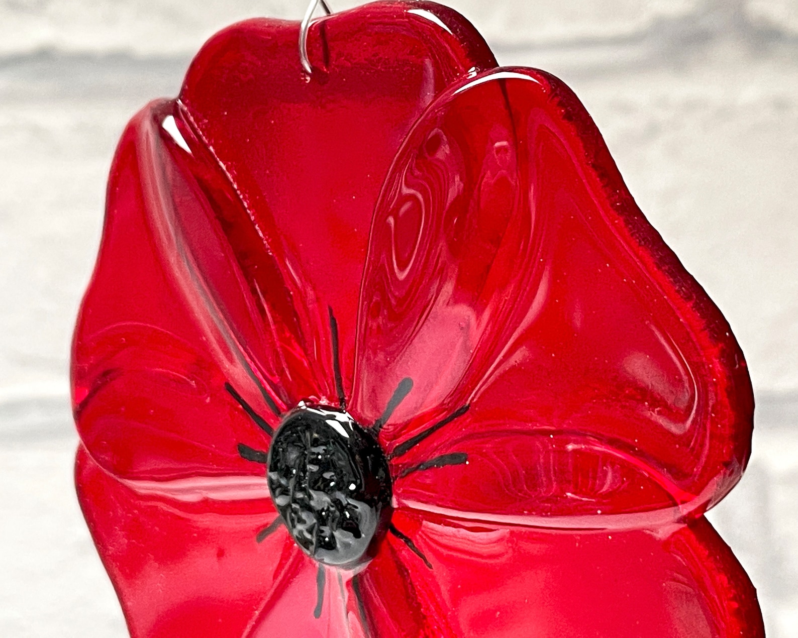 Fused Glass Poppy Suncatcher, Handmade Glass Artwork, Window Hanging ...