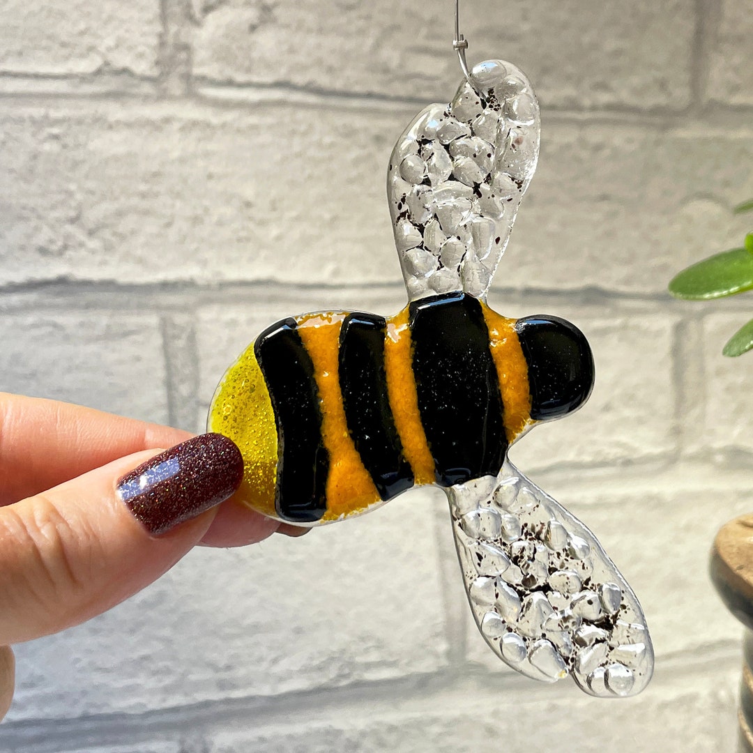 Fused Glass Bee Suncatcher, Handmade Glass Art, Window Hanging ...