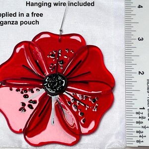 Fused Glass Poppy Suncatcher, Handmade Glass Artwork, Window Hanging ...